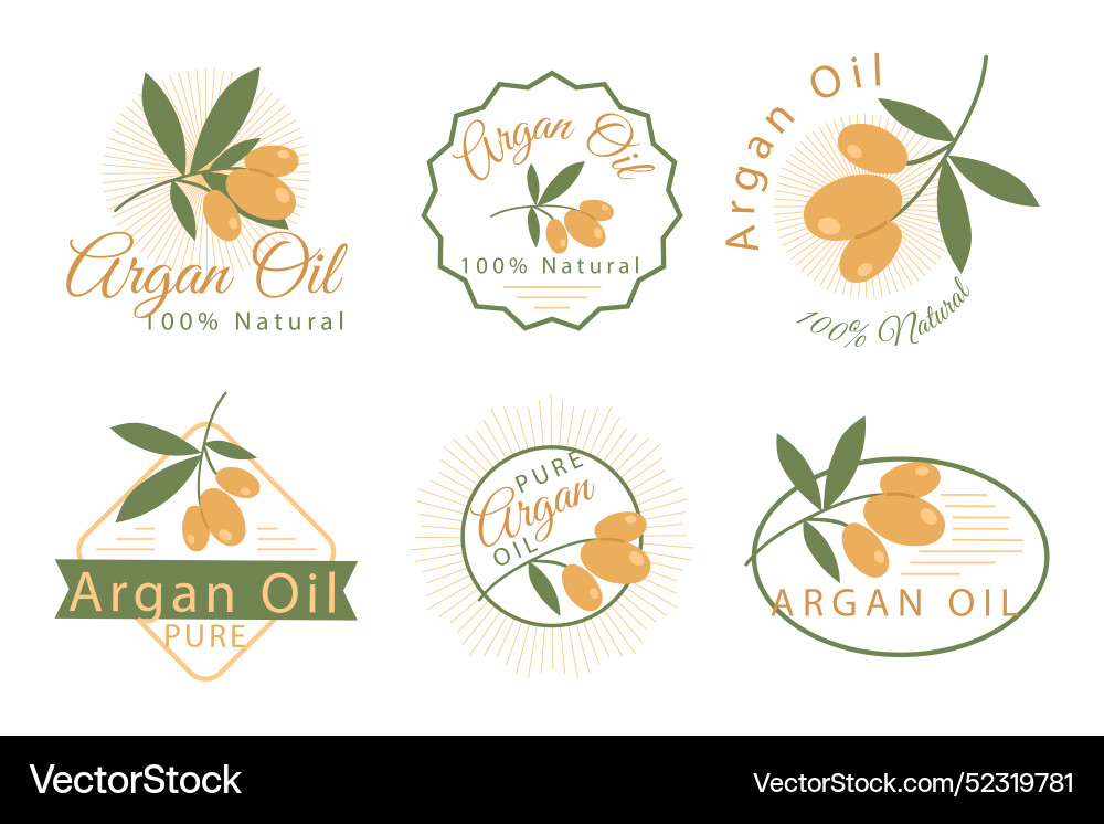 Organic flat argan oil badge pack Royalty Free Vector Image