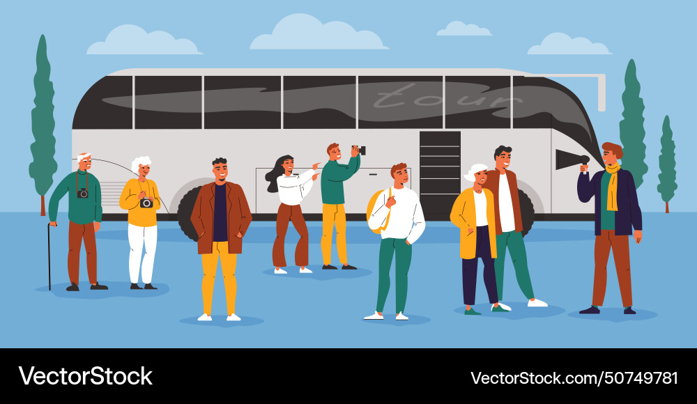 Tour bus flat Royalty Free Vector Image - VectorStock