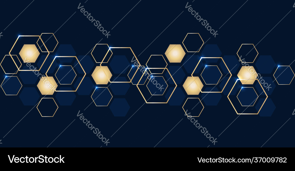 Luxury abstract gold and navy blue hexagons Vector Image