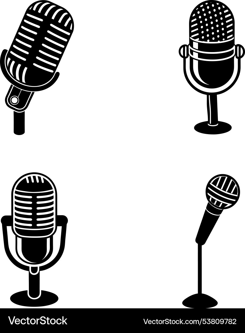 Silhouette mic set bundle 4 Royalty Free Vector Image