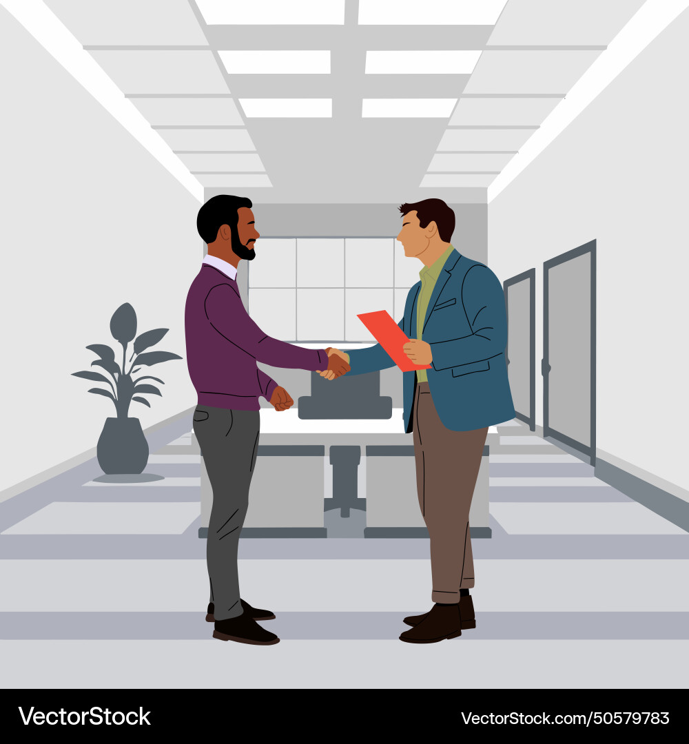 Business men greeting with handshake in office Vector Image