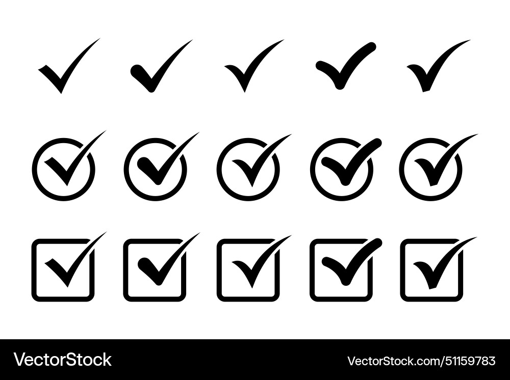 Check mark icon set or sign symbol Royalty Free Vector Image