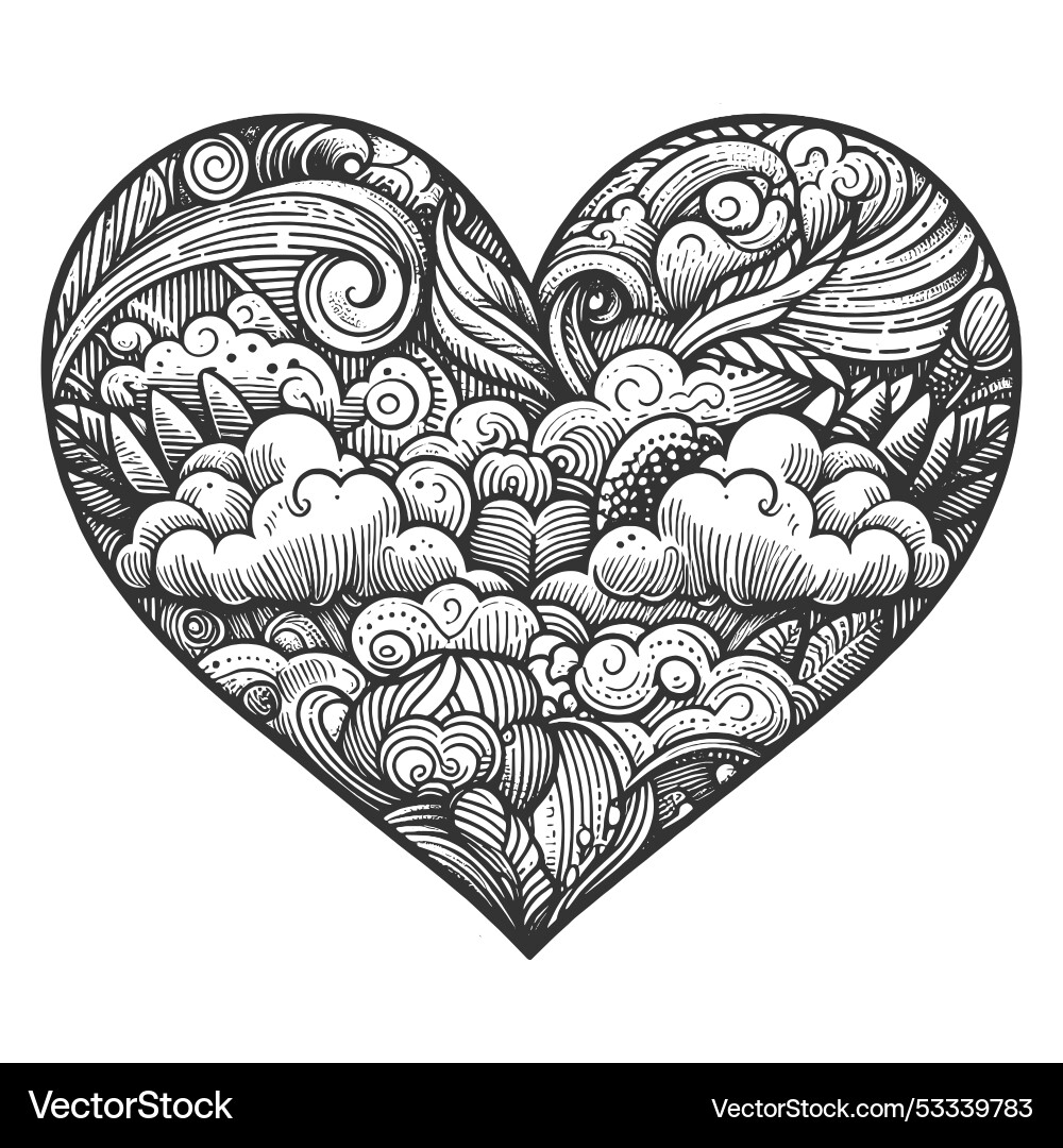 Ornate heart engraving sketch Royalty Free Vector Image