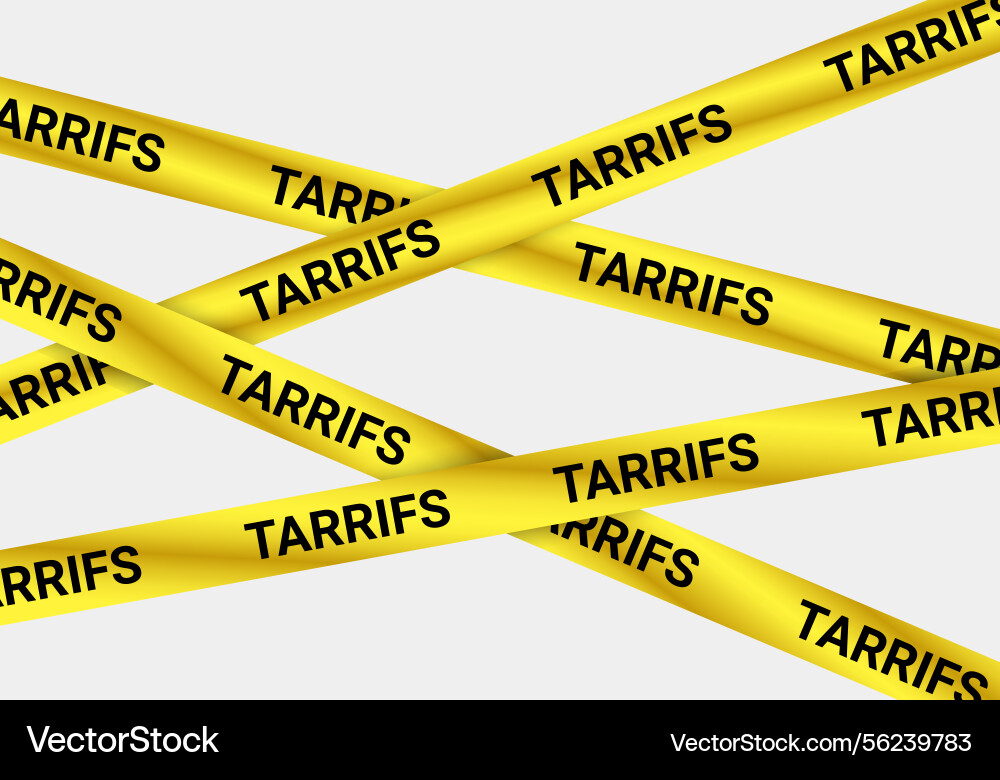 Yellow tariffs restriction tape overlapping Vector Image
