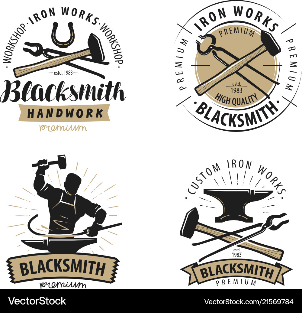 Blacksmithing Forge & Tools Logo Royalty Free Vector