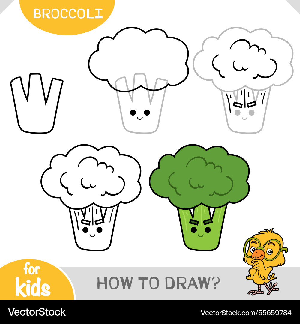 How to draw broccoli for children step Royalty Free Vector