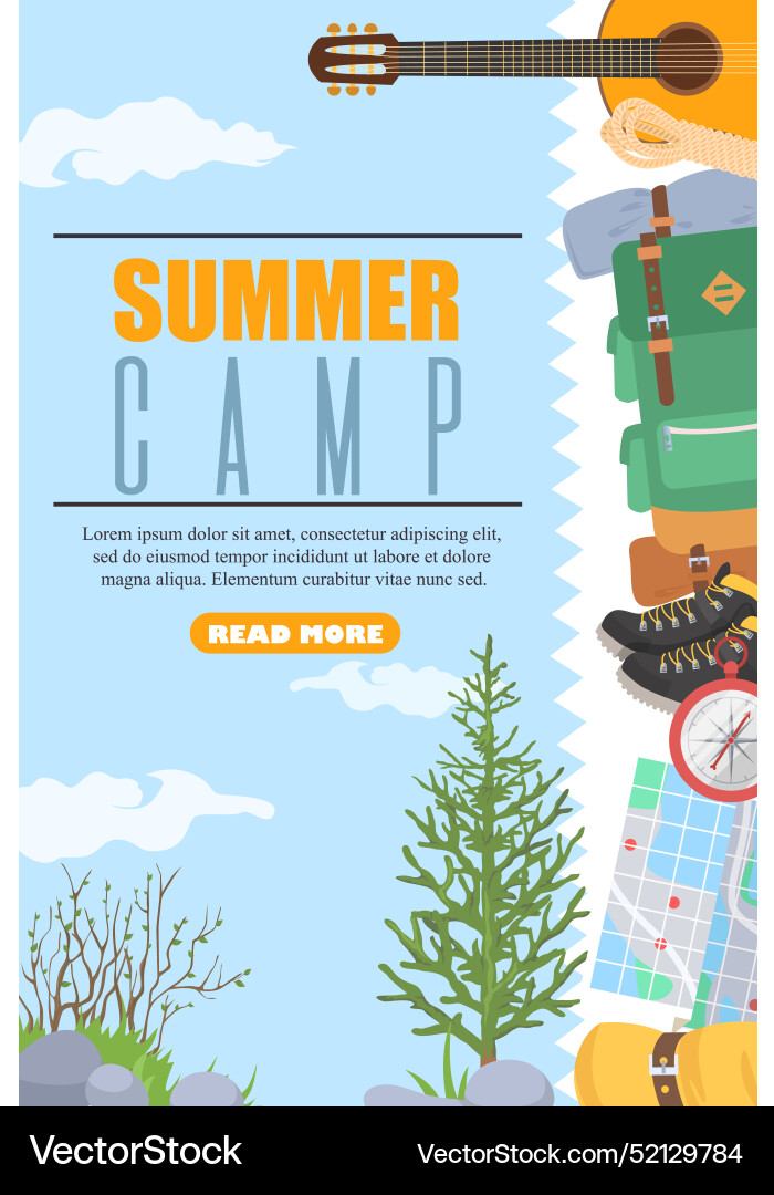 Summer camp web banner decorated with different Vector Image