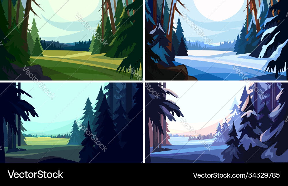 Collection coniferous forests in cartoon style Vector Image