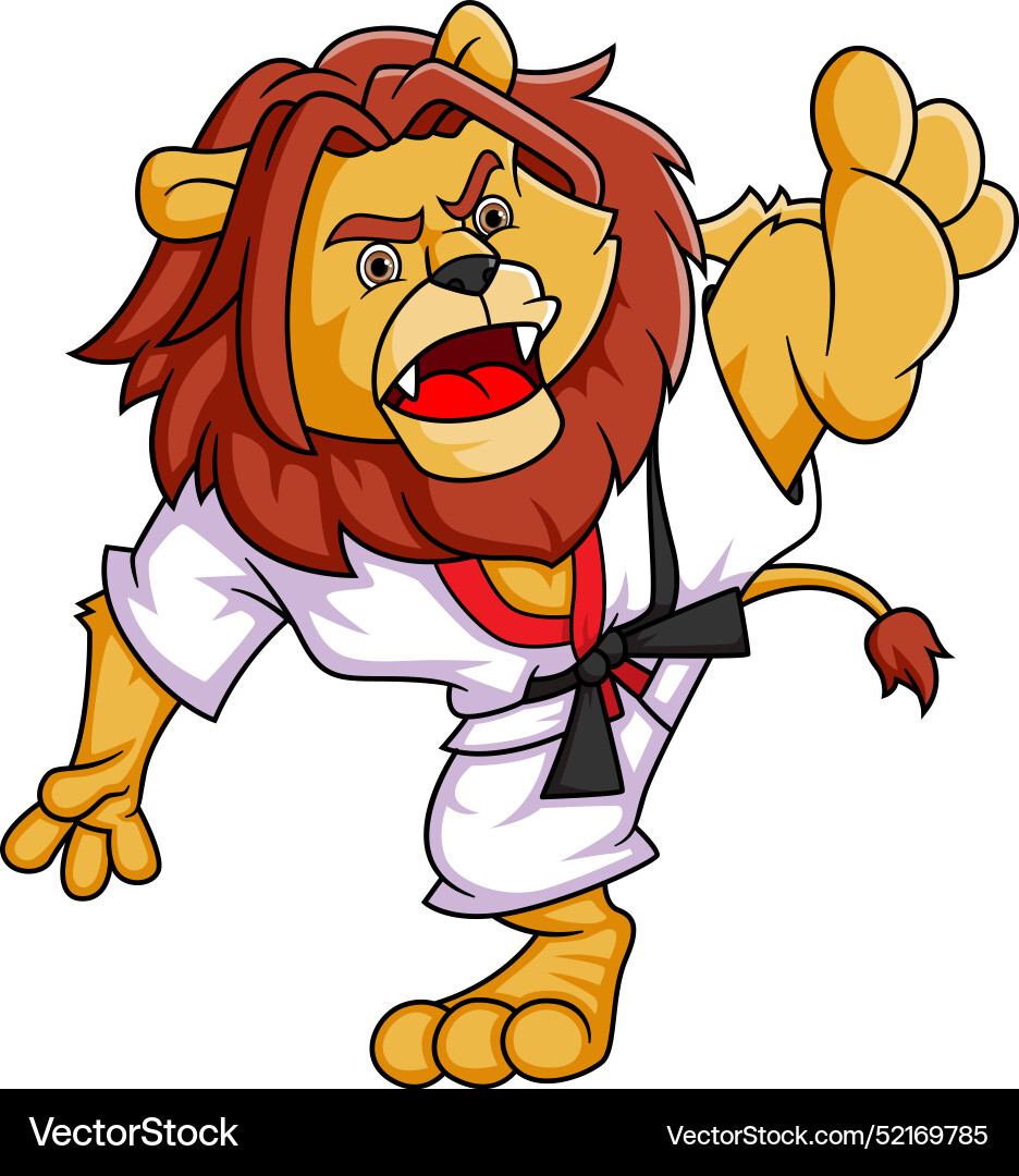 Cute lion karate cartoon Royalty Free Vector Image