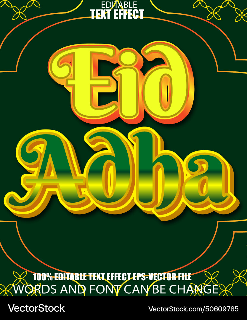 Ied adha editable text effect 3d modern style Vector Image
