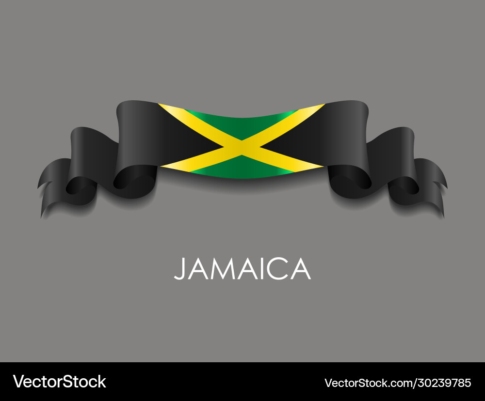 Jamaican flag wavy ribbon background Royalty Free Vector