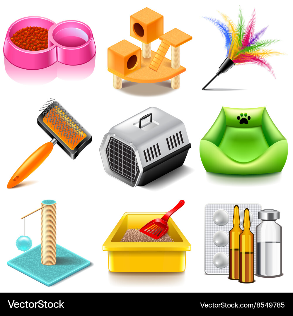 Pet cat icons set Royalty Free Vector Image - VectorStock