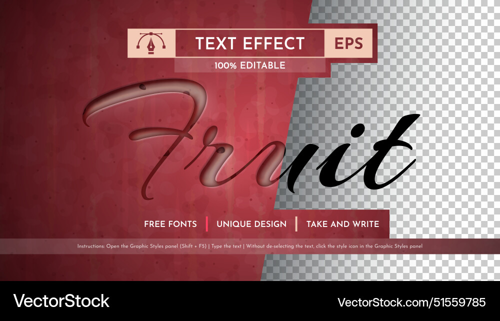 Red apple - editable text effect font style Vector Image