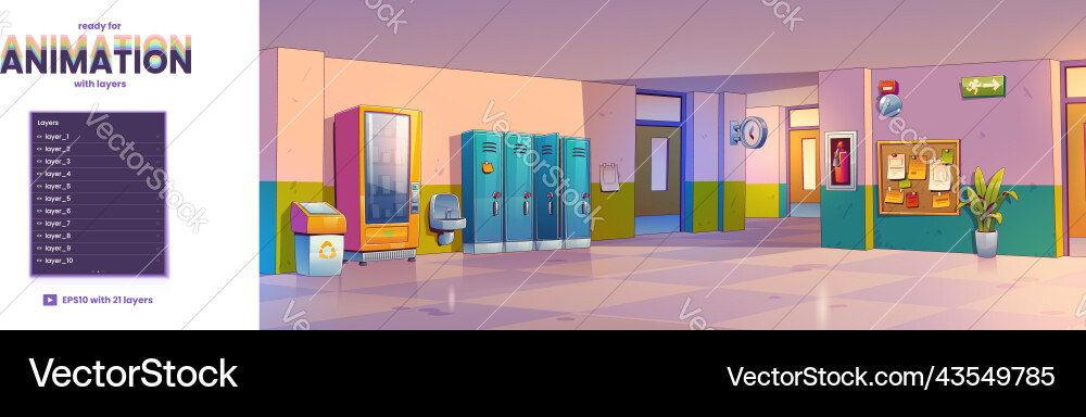 School hallway corridor layers ready for animation