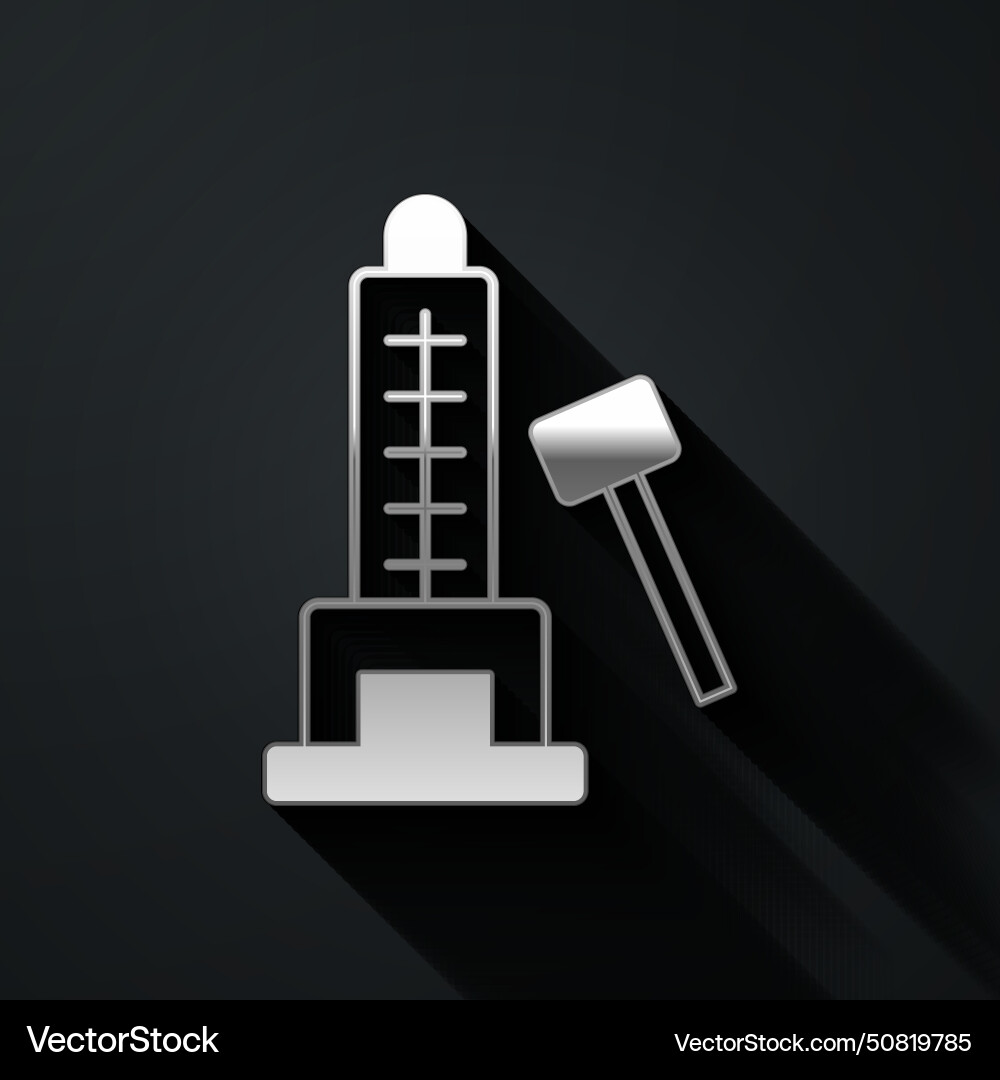 Silver high striker attraction with big hammer Vector Image
