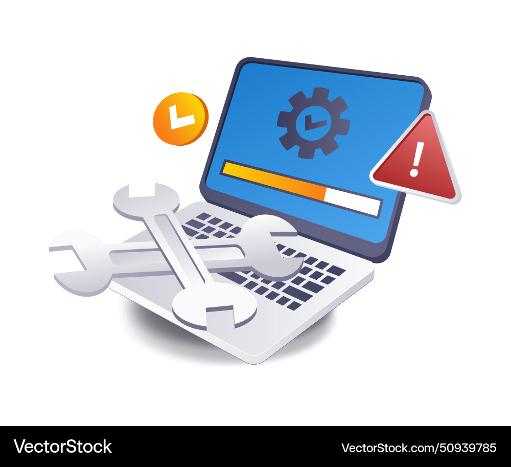 Update repair process computer flat isometric 3d Vector Image