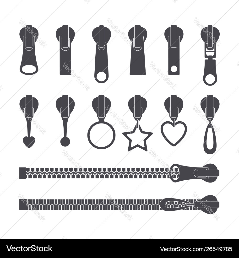 Zippers & Fasteners Set Royalty Free Vector Image