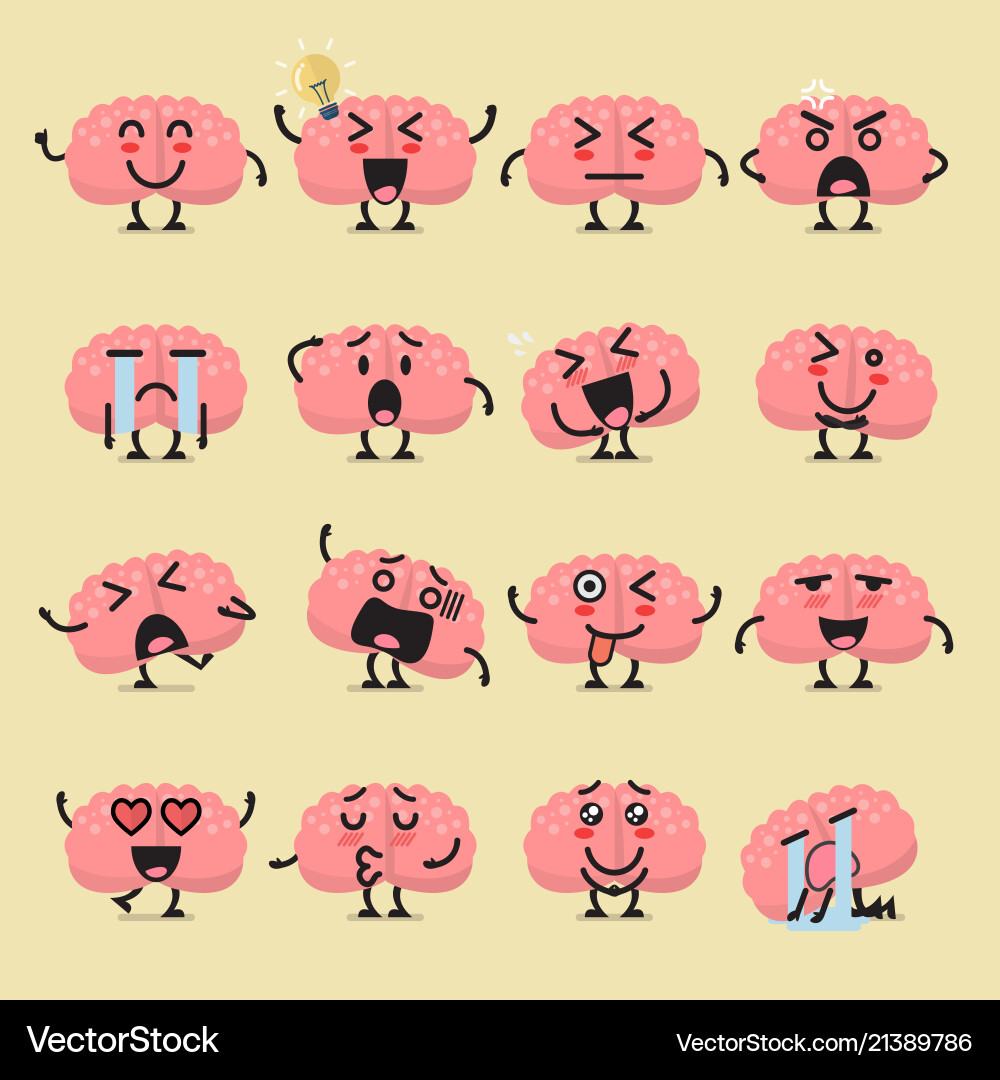 Brain character emoji set Royalty Free Vector Image