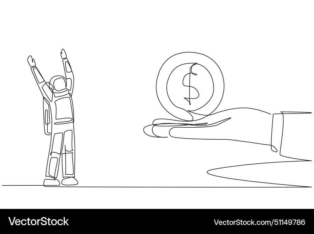 Continuous one line drawing astronaut excited Vector Image