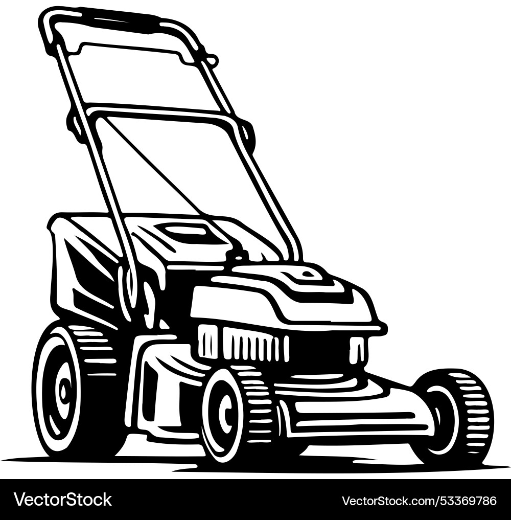 Drawing lawnmower engraving of black Royalty Free Vector