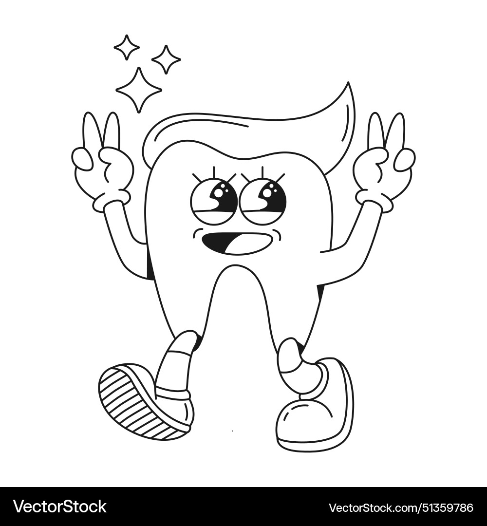 Happy tooth retro character Royalty Free Vector Image