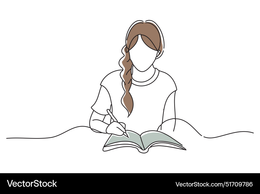 High school girl studying at cram doodle Vector Image