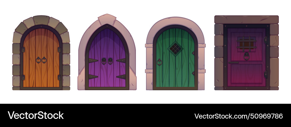Medieval wooden doors set Royalty Free Vector Image
