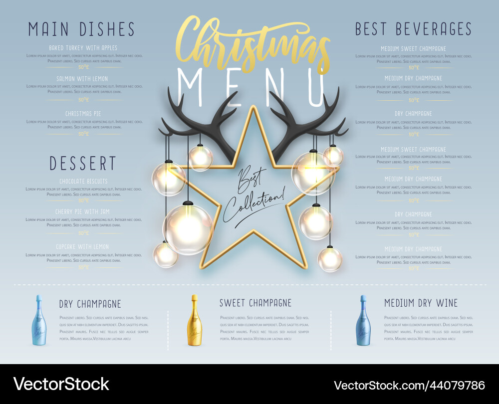 Restaurant menu design with 3d star horns Vector Image