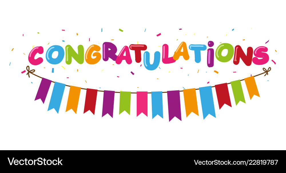 Congratulations design with ribbon and confetti Vector Image