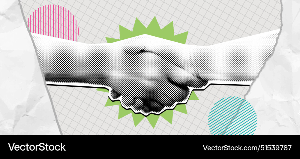 Halftone handshake collage win deal mixed Vector Image
