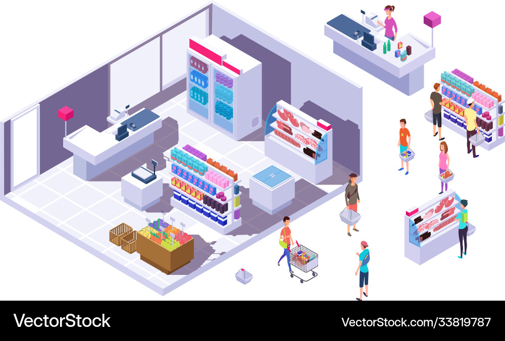 Isometric Grocery Store Interior Royalty Free Vector Image