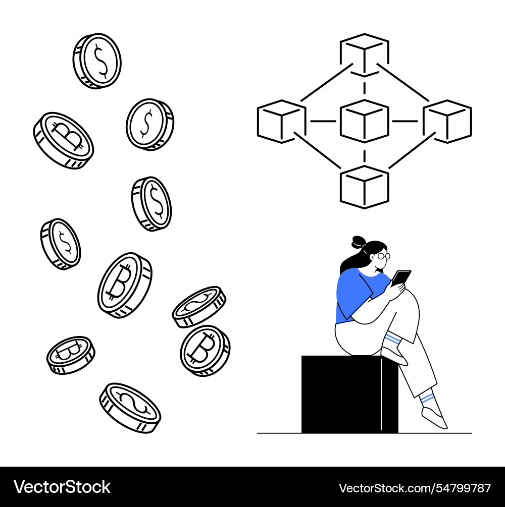 Modern finance concept with digital coins Vector Image