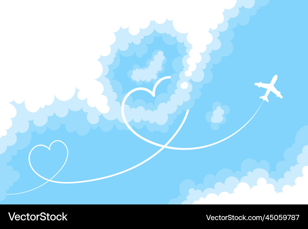 Plane draws a heart in the blue sky Royalty Free Vector