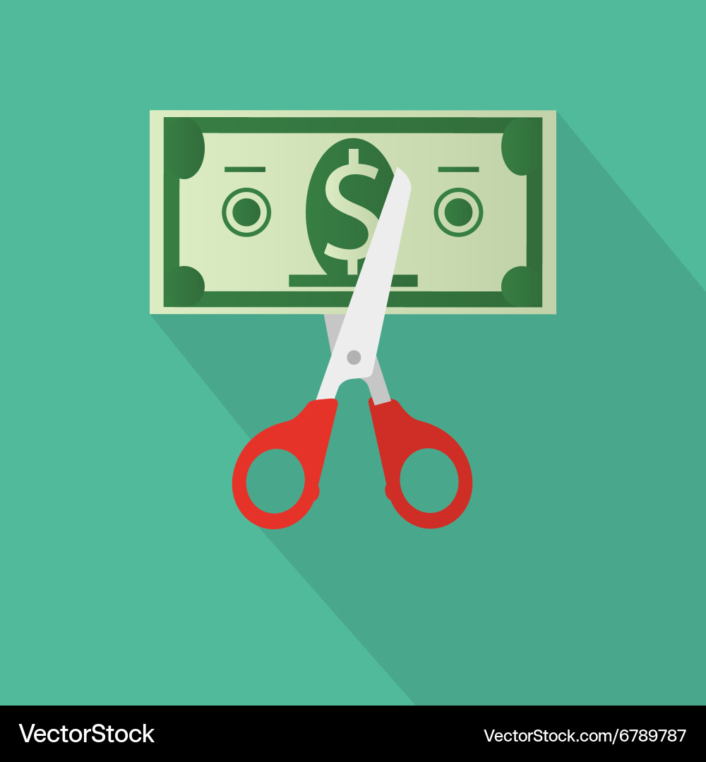 Scissors cutting money bill Royalty Free Vector Image