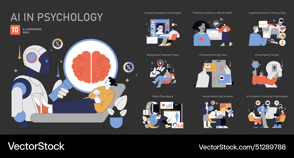 Ai in psychology flat Royalty Free Vector Image
