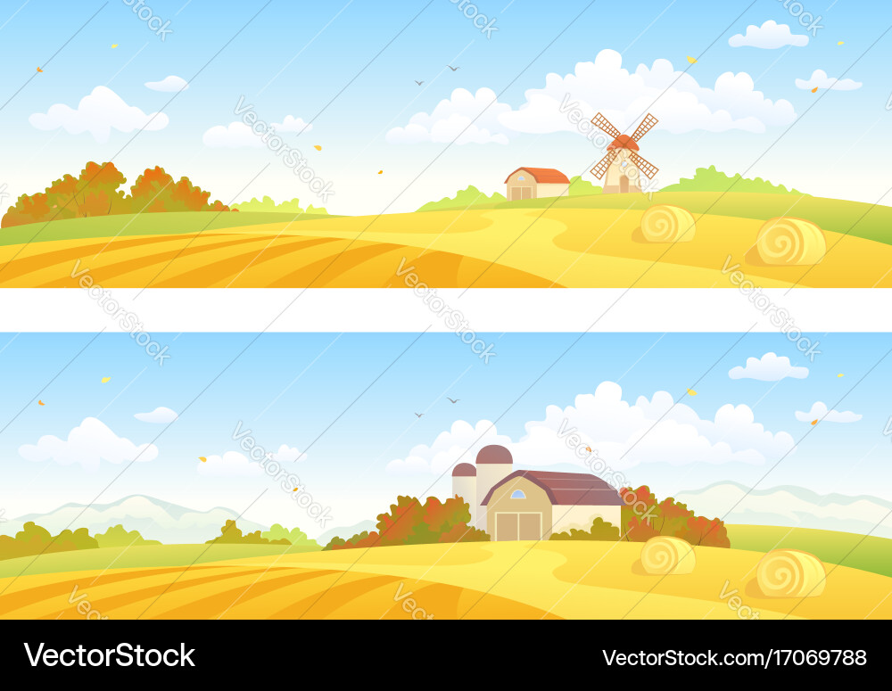 Autumn fields banners Royalty Free Vector Image