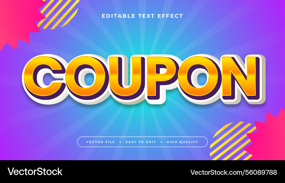 Colorful coupon 3d editable text effect - font Vector Image