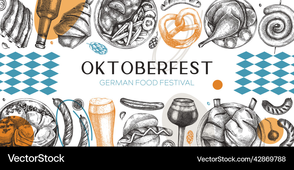 German food background in collage style Royalty Free Vector