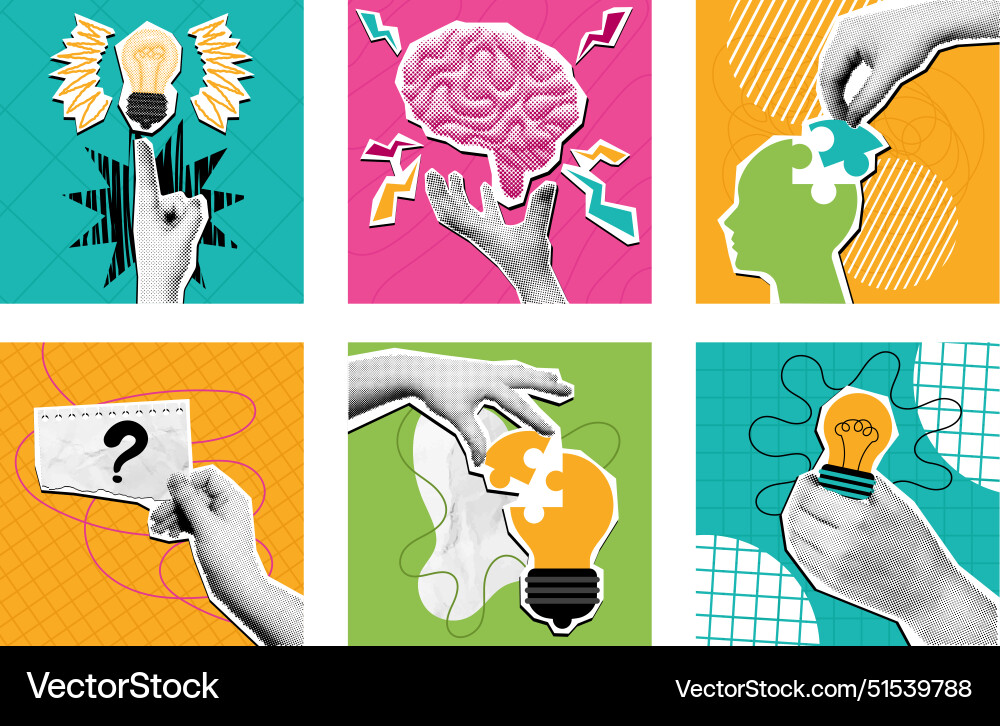 Halftone collage creative idea mixed media Vector Image