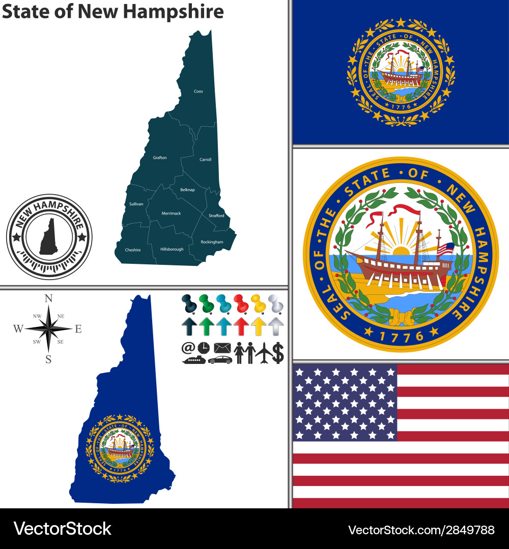 New Hampshire State Map with Seal Royalty Free Vector Image