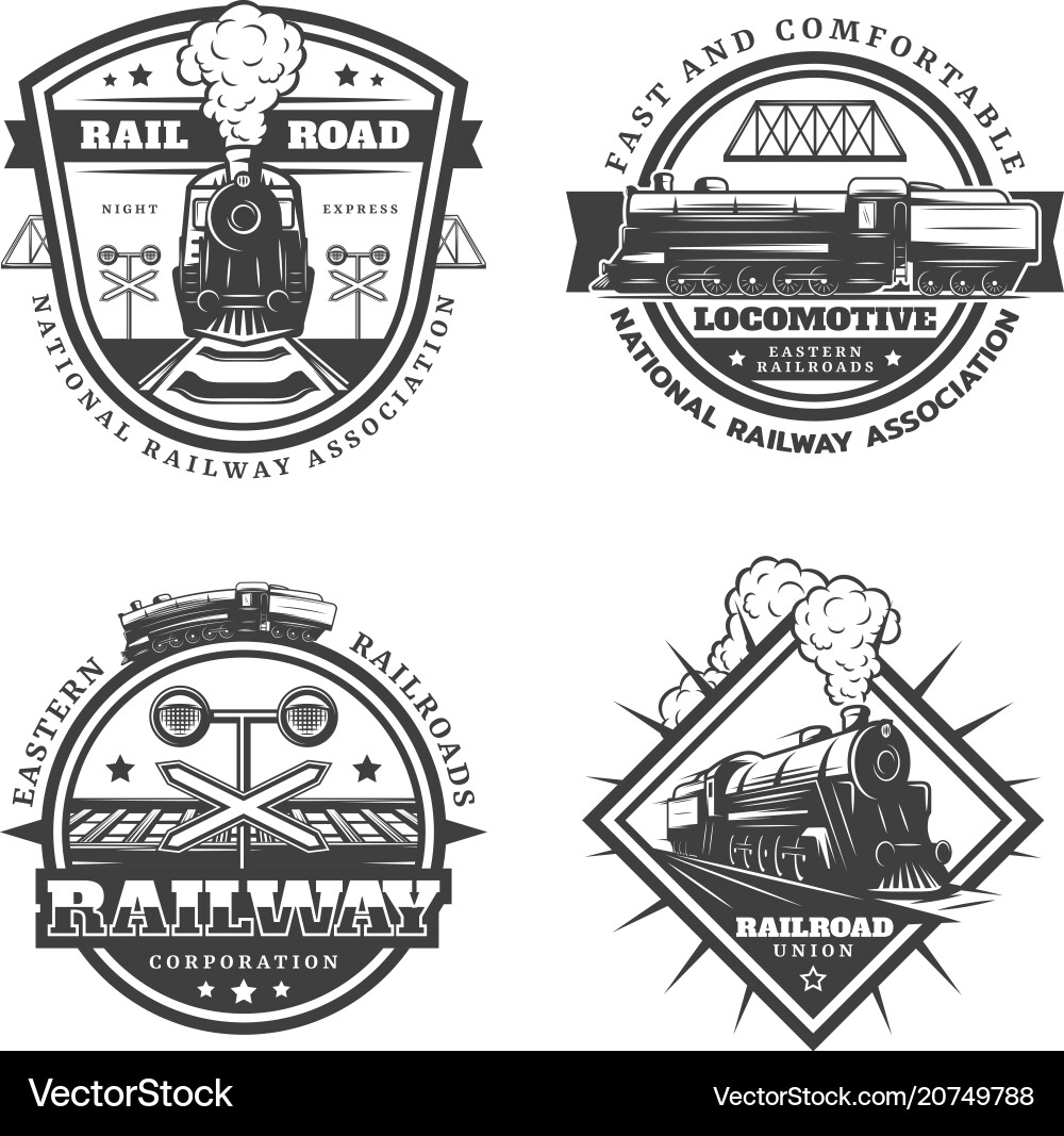 Vintage monochrome retro train emblems set Vector Image