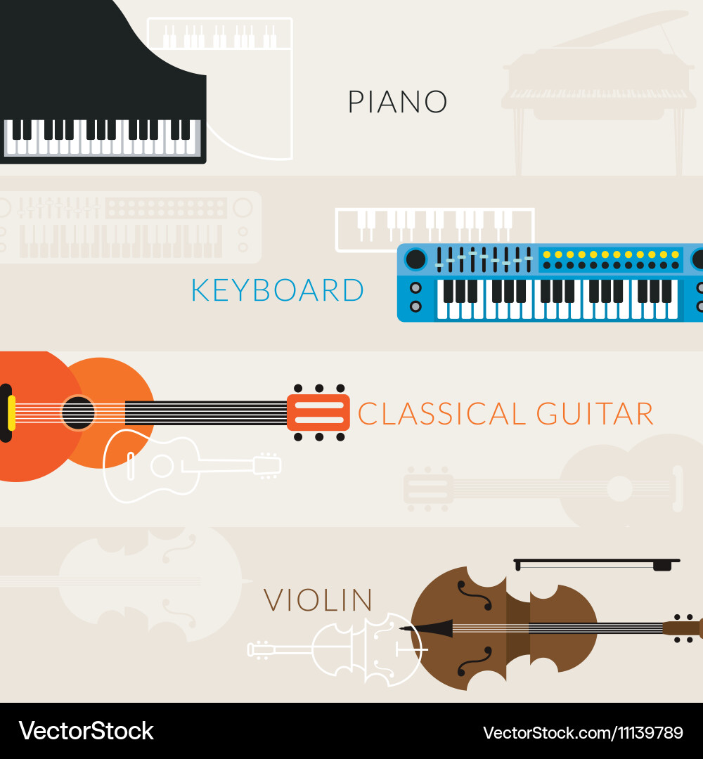Music instruments objects banner background Vector Image