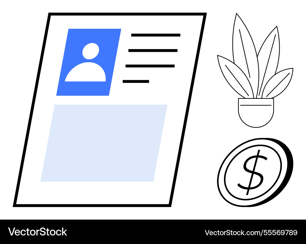 Simplified cv with profile photo and text Vector Image