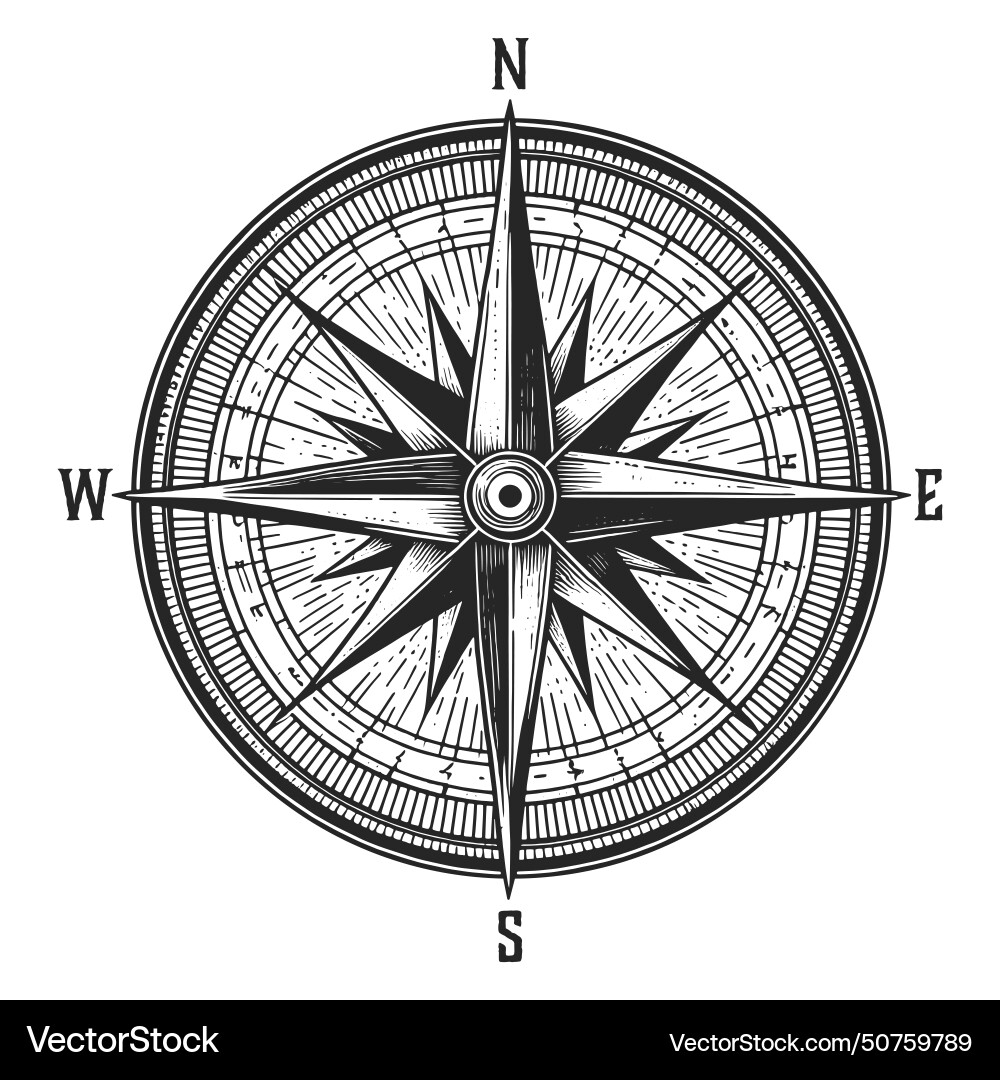 Wind rose nautical compass engraving Royalty Free Vector