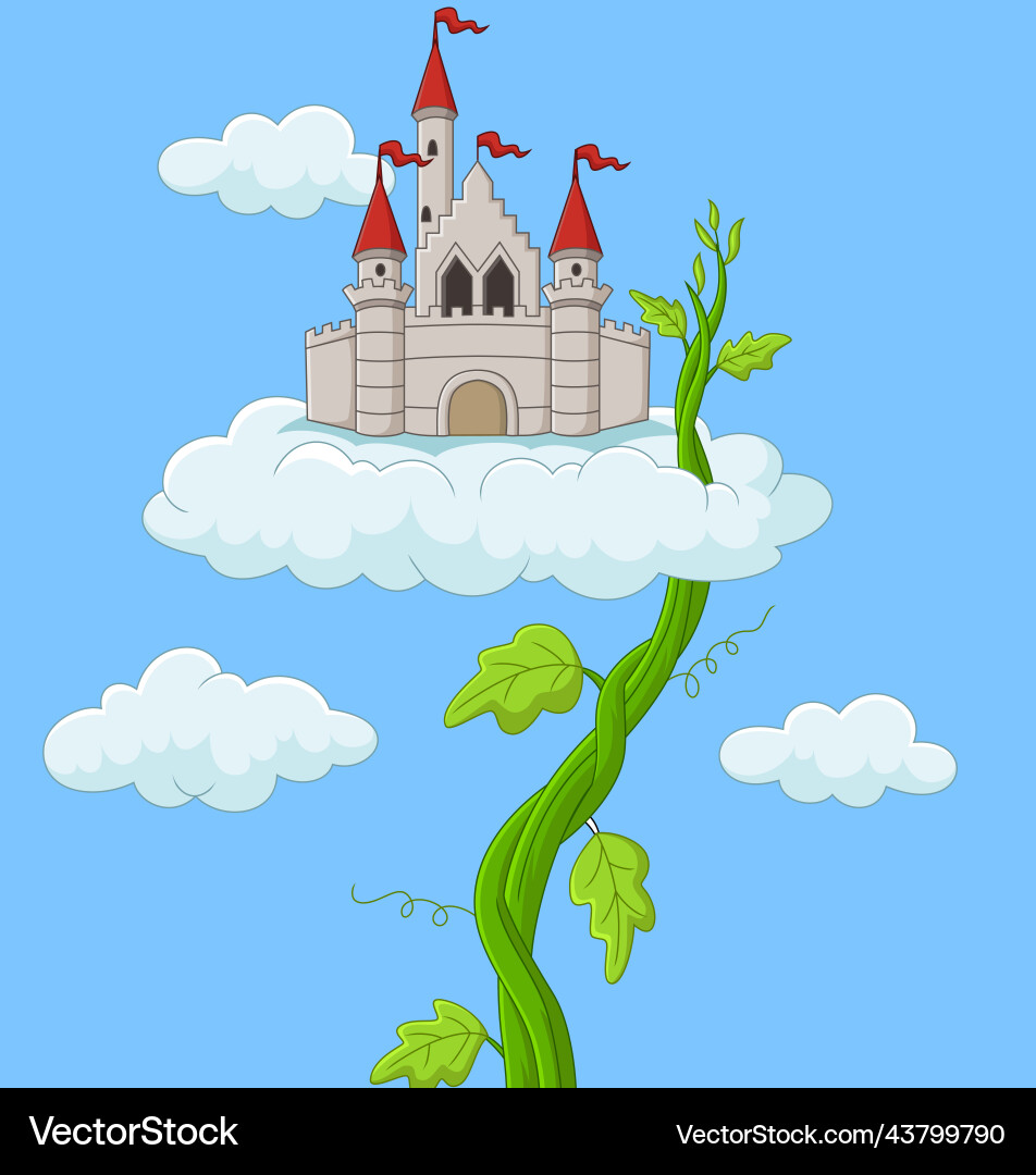 Castle with bean sprout in the clouds Royalty Free Vector