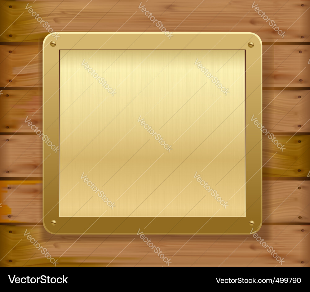 Gold metallic plaque wood background Royalty Free Vector