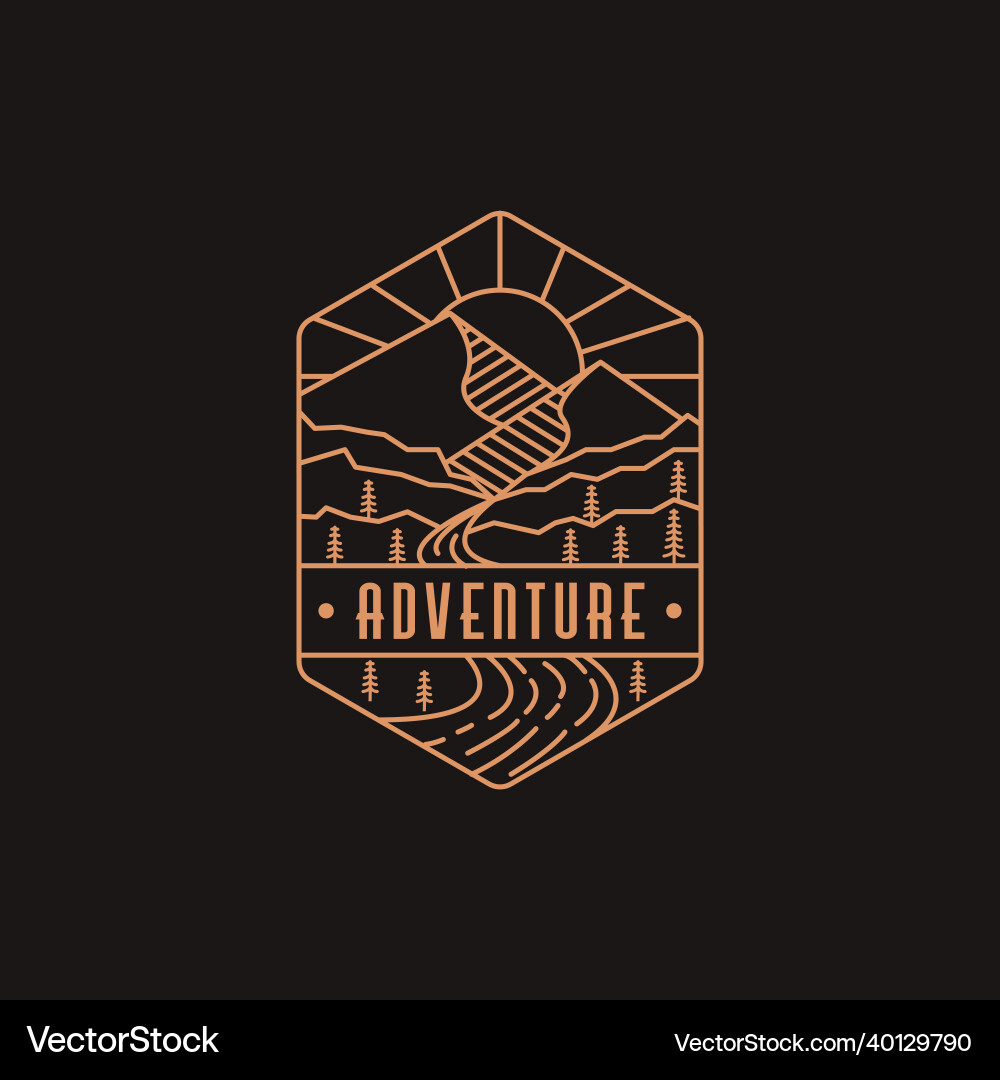 Mountain and river landscape adventure logo Vector Image