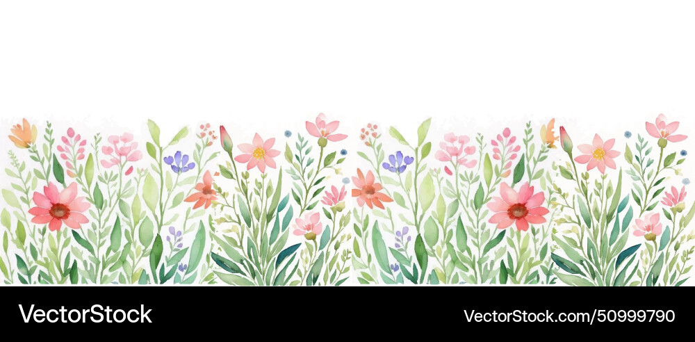 Spring flowers border isolated white background Vector Image