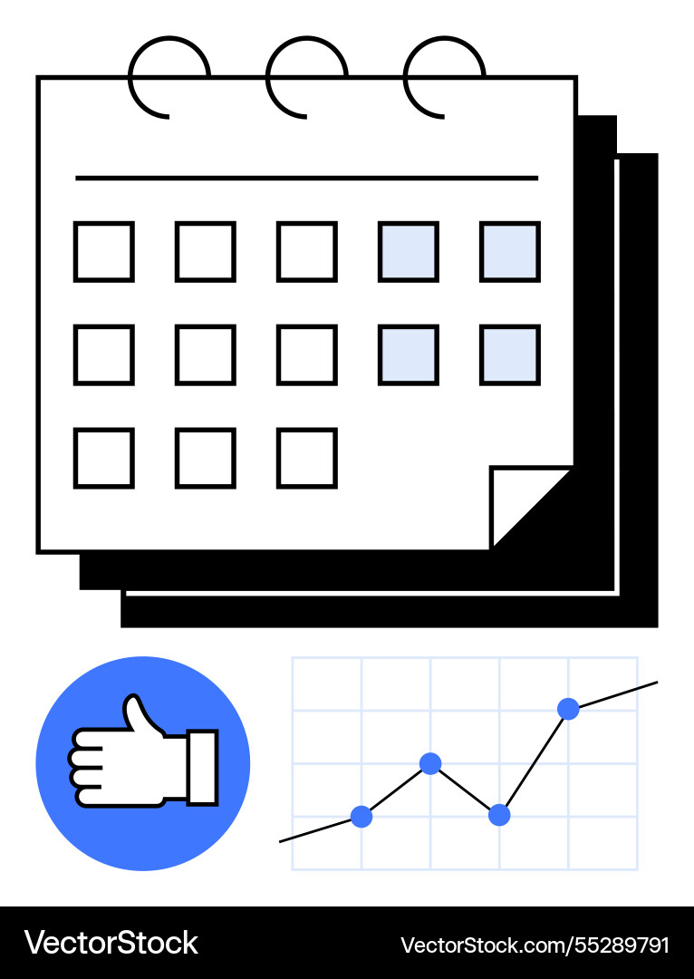 Calendar approval symbol and growth chart Vector Image