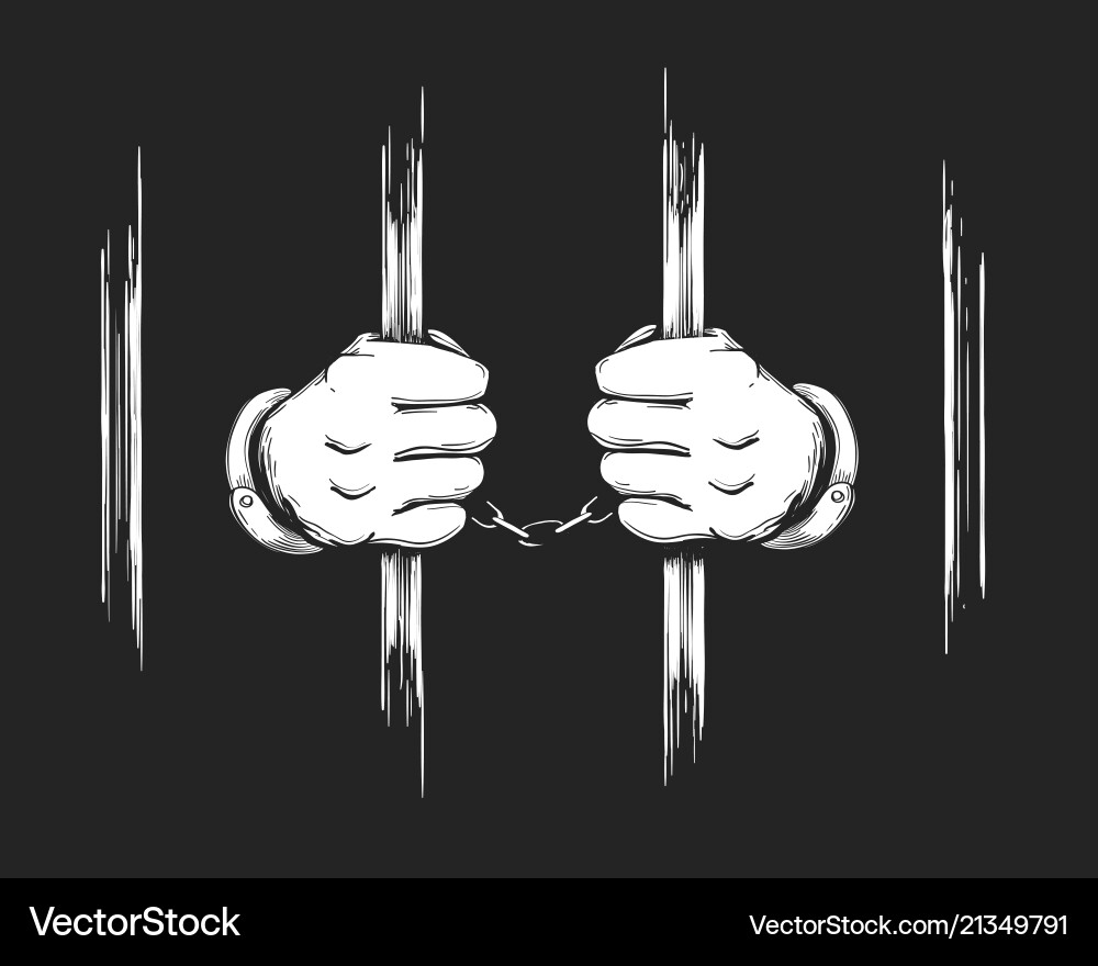 Hands in cuffs holding prison bars Royalty Free Vector Image